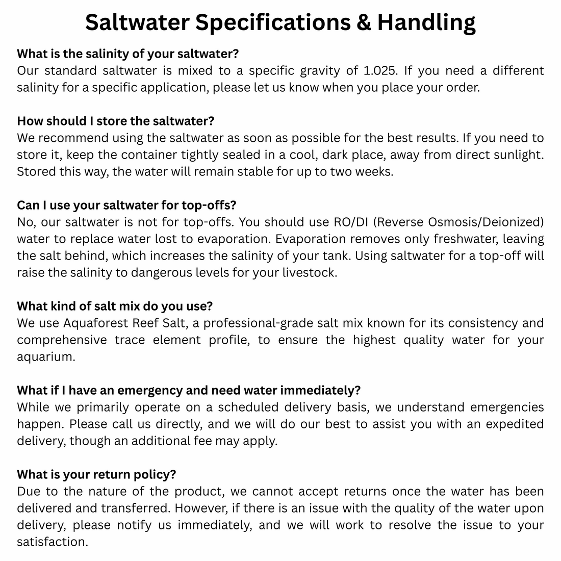 AQUARIUM SALTWATER & RO/DI WATER – Bingo Aquatic Solutions